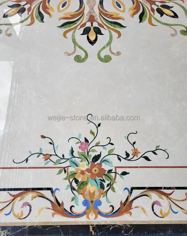 Tile Floor Medallion Waterjet Marble Products Beige Square Marble Inlay ...