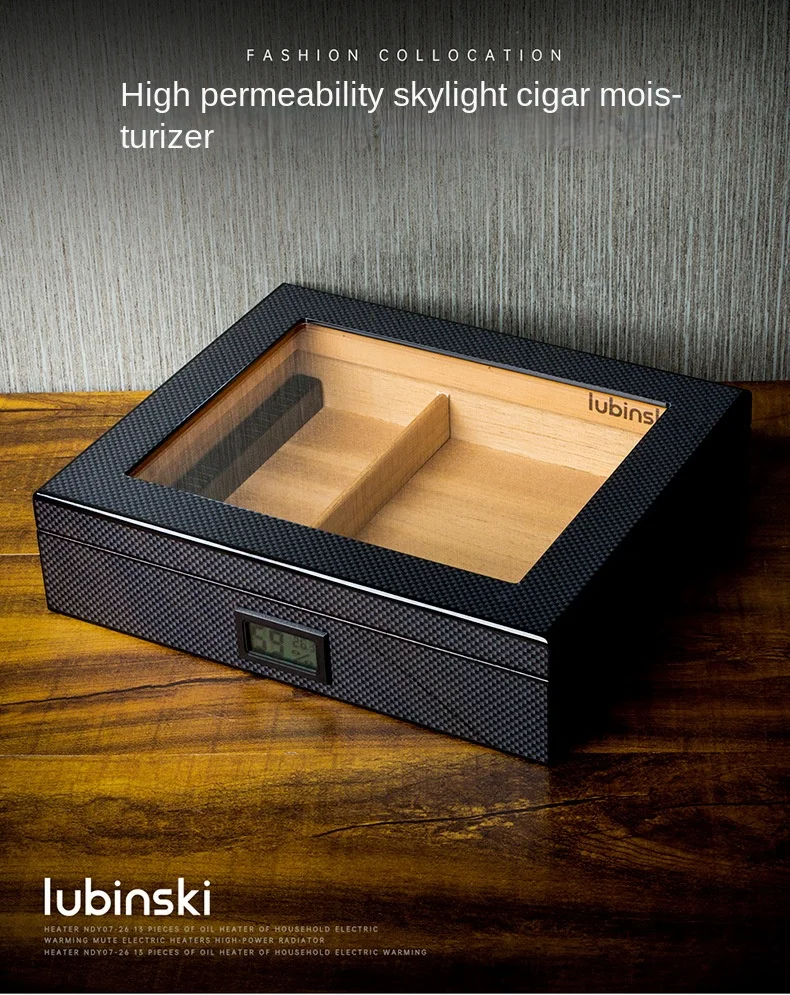 Modern Stylish Cigar Wooden Box Carbon Fiber Electronic Temperature ...