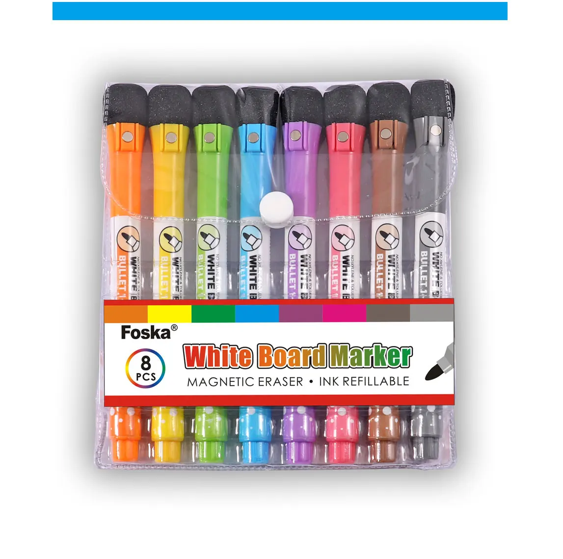 Foska Dry Marker Pens - Colored, Permanent Ink for Whiteboards