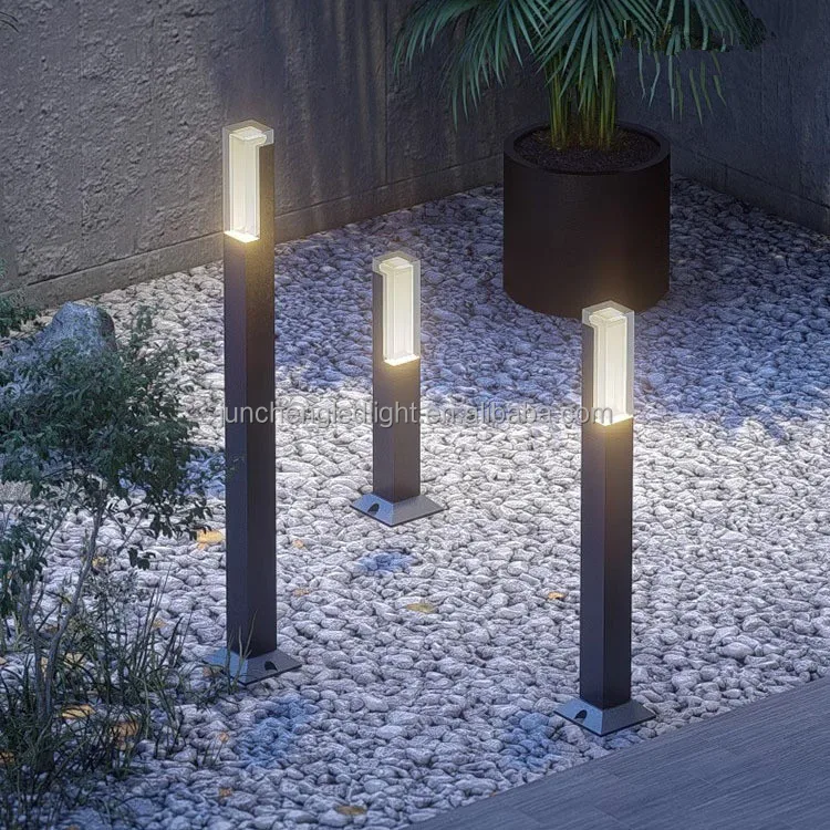 Modern Design Pathway Walkway Garden Square Aluminum Acrylic Lampshade Column Bollard Light ...