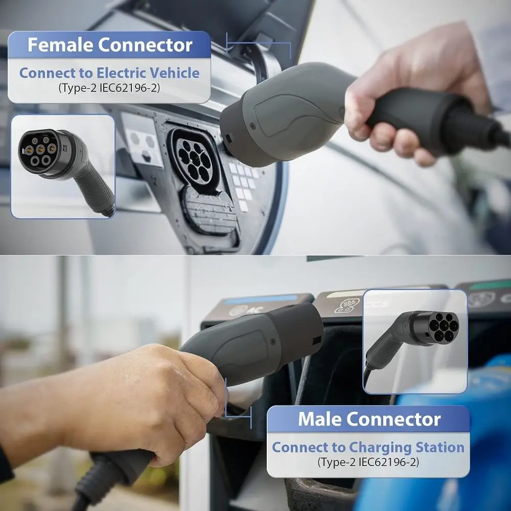 32a 7kw Ev Charger Cable Type 2 To Type Ev Charger 5m Long Cable ...