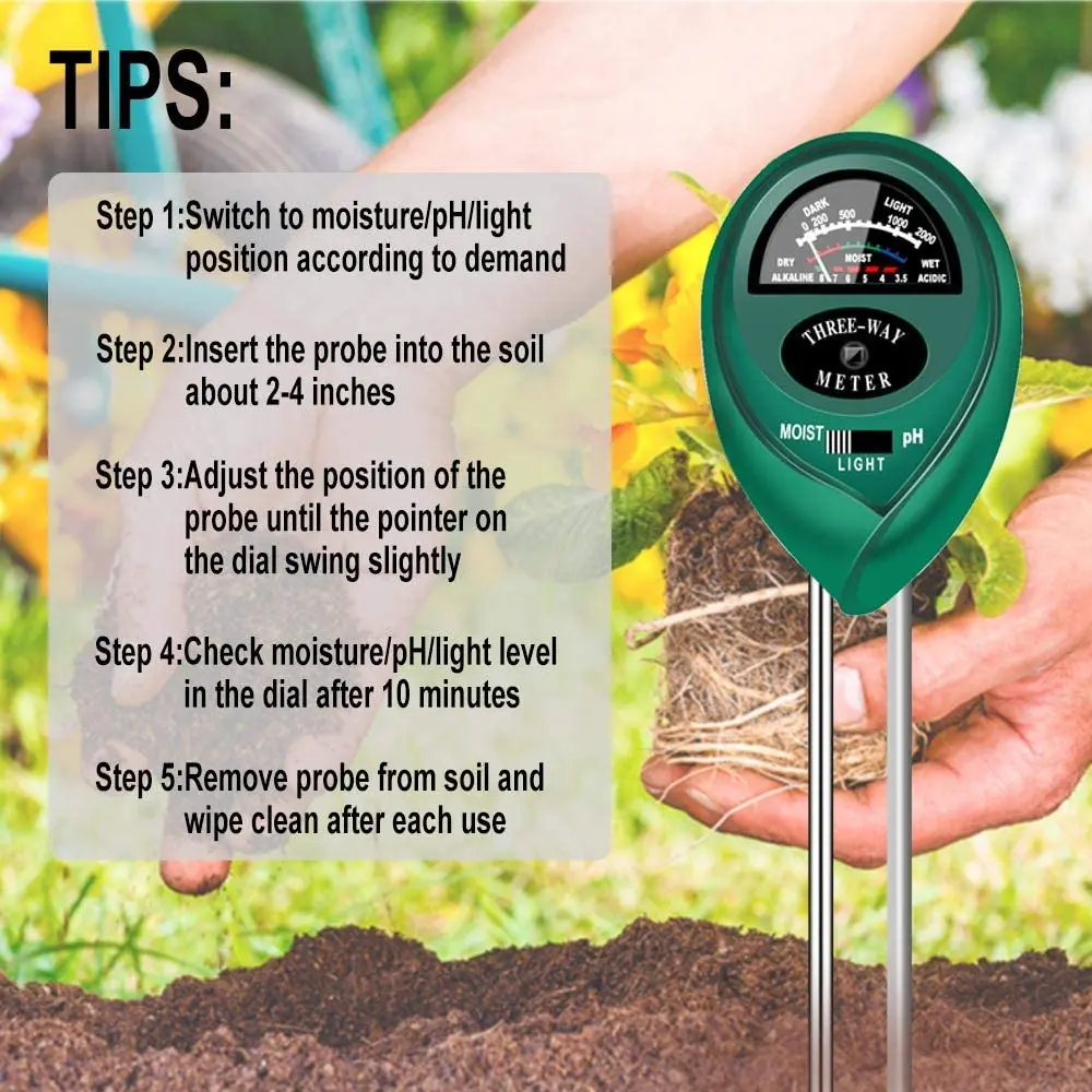 Portable 3-in-1 Soil Ph Moisture Light Tester Kit For Garden Plants