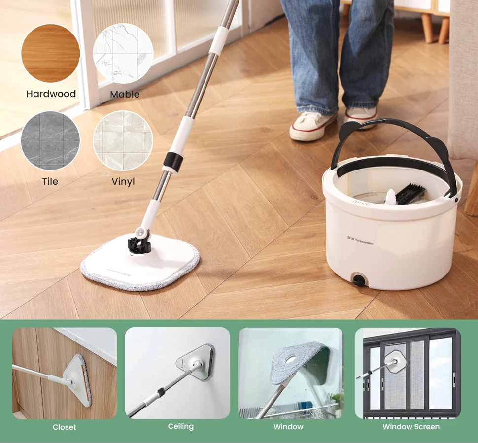 Homettler Cleaning Spin Mop Bucket Set - Efficient Self-Wringing System ...