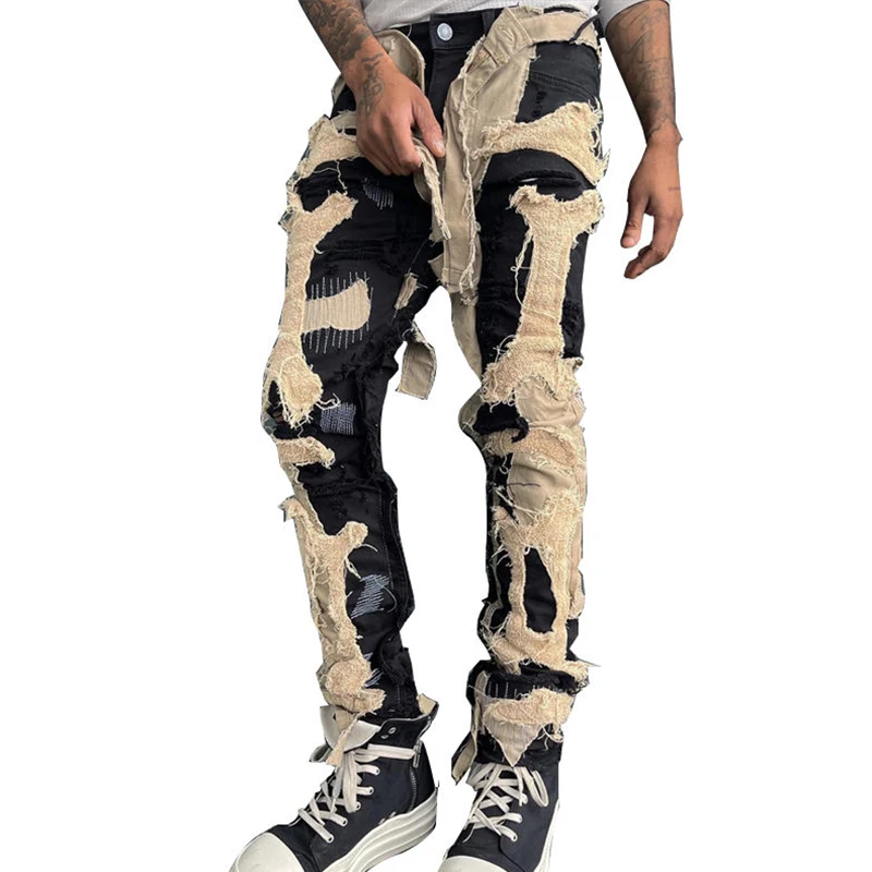 YSJY New Arrival Distressed Patch Jeans Streetwear Hip Hop Vintage ...