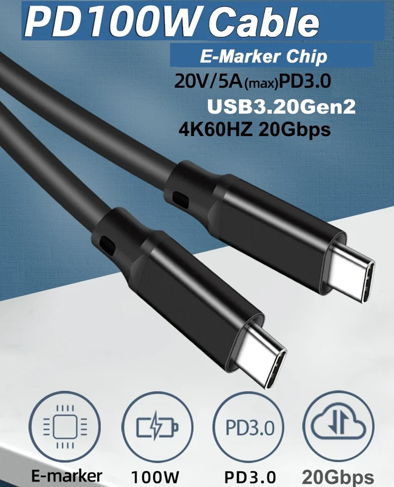 2024 20gbps Pd 100w 5a Power Delivery With E-marker Chip Data Line Type C Usb 3.2 Gen 2 Hd 4k ...