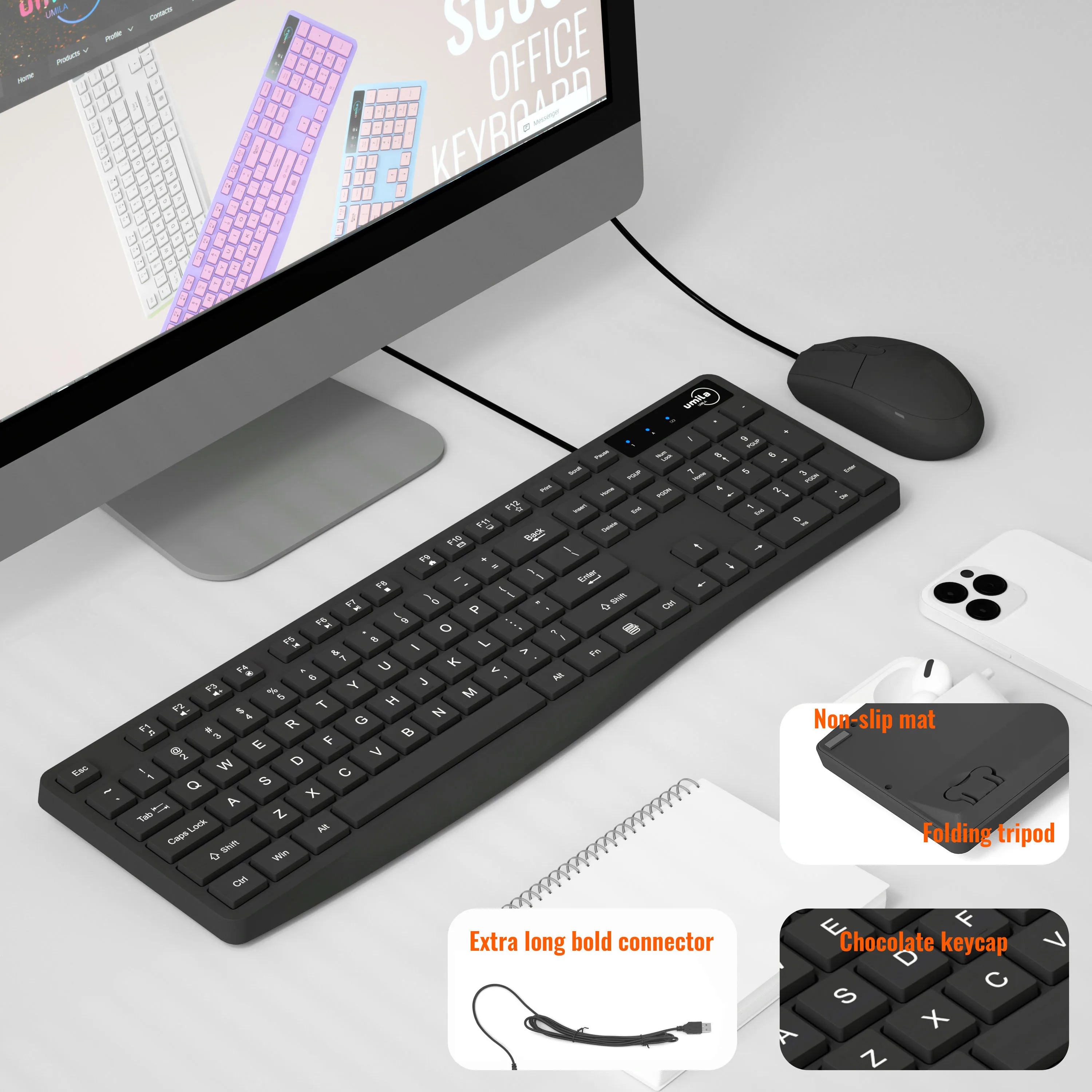High Quality Custom Office PC Ergonomic Keyboard in Black Slim USB ...