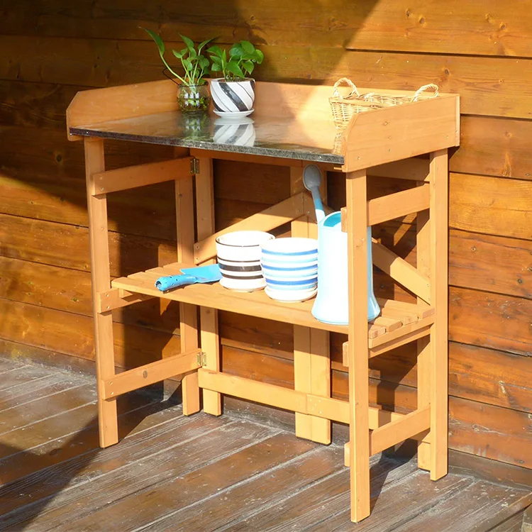 Unique Wooden Garden Flower Pot Table Work Potting Bench With Storage ...