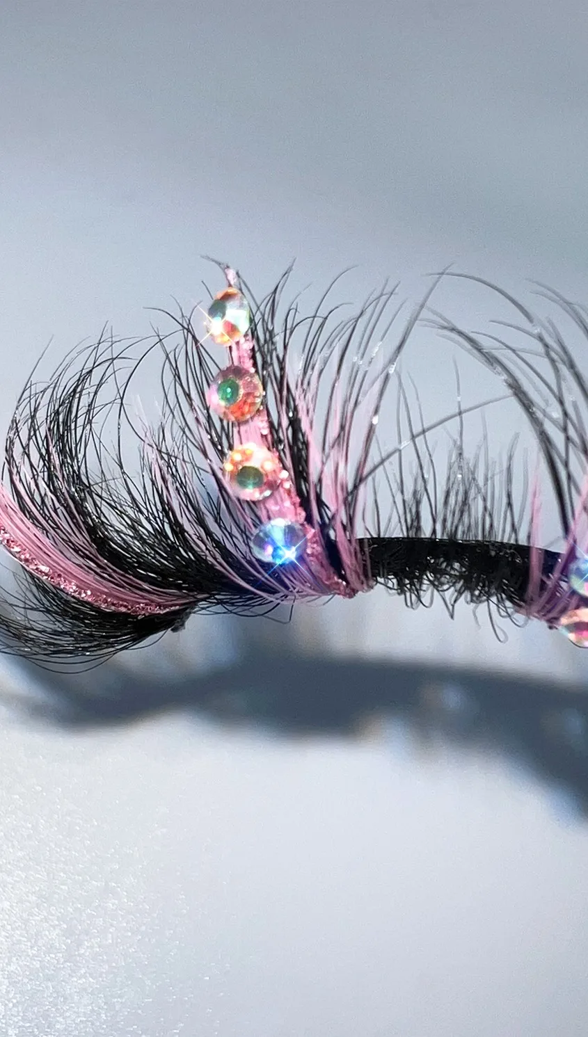 Individual Custom Strip Shiny Eyelashes 18mm 25mm Glitter Purple Golden ...