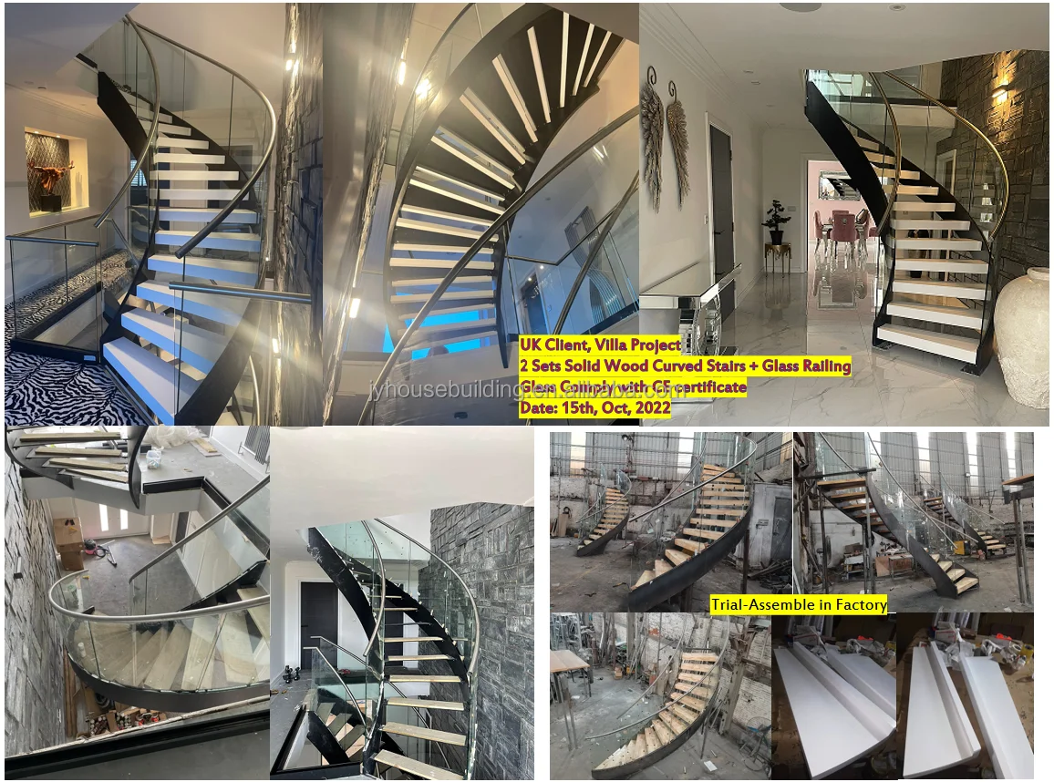 Modern White Oak Timber Spiral Curved Stairs for Apartment Durable ...