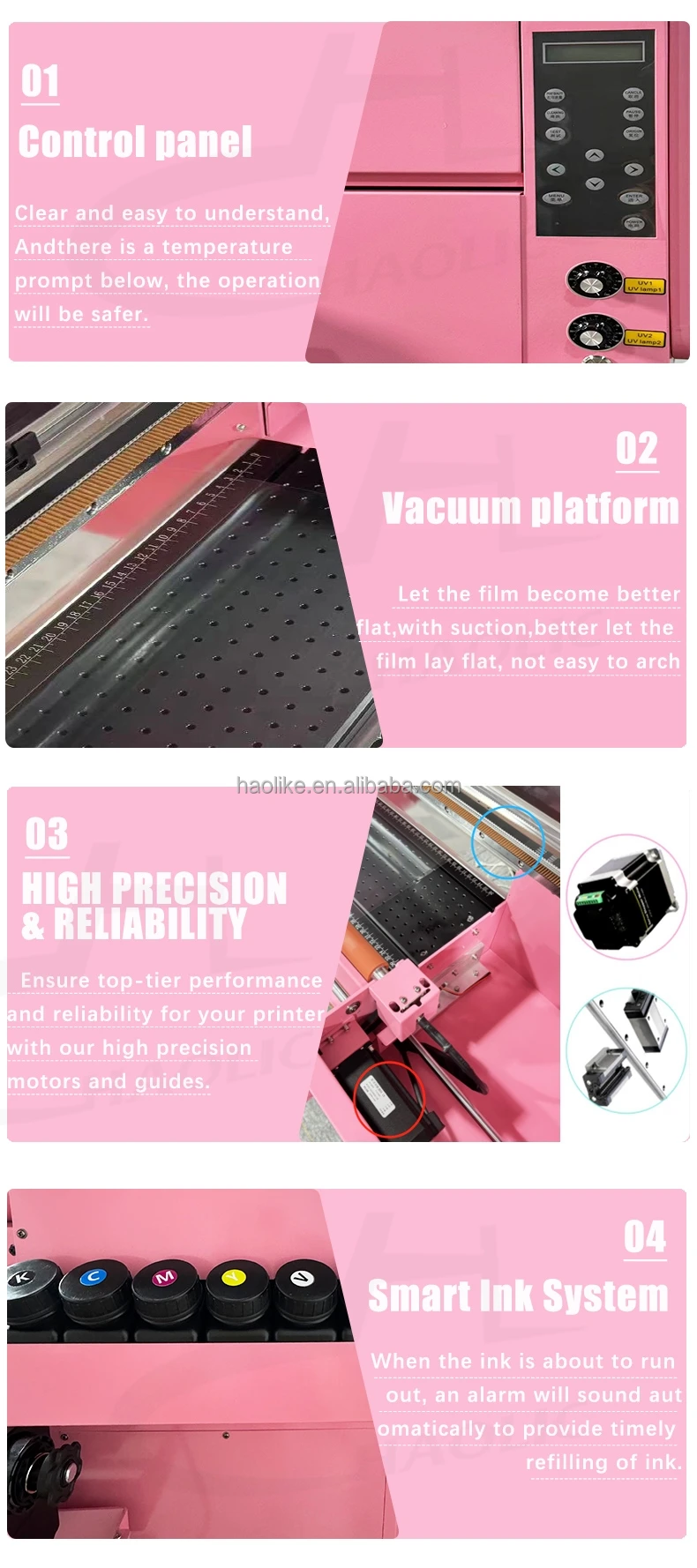 Haolic A3 Pink UV DTF Printer with Laminator - Dual XP600 Heads, Roll ...