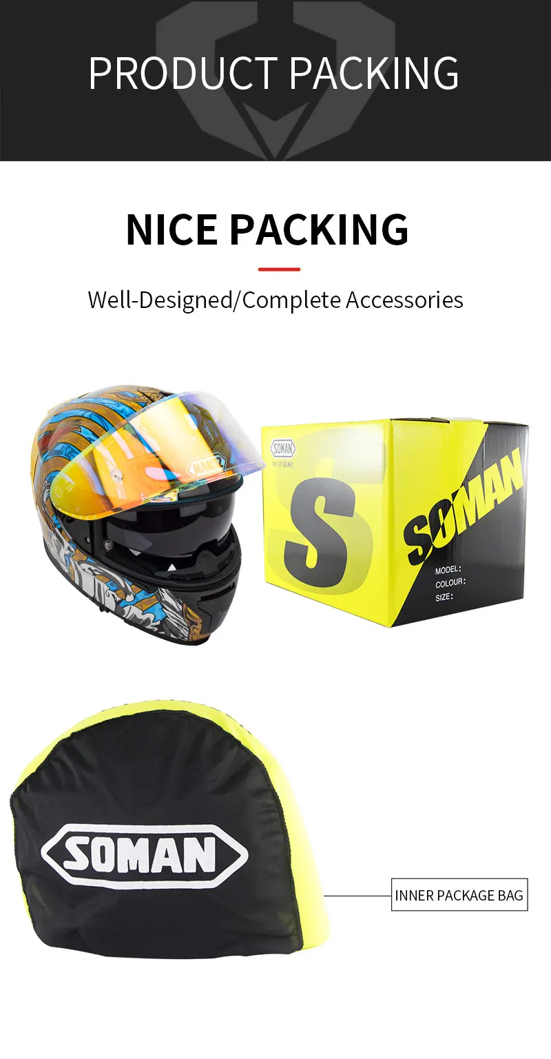 Soman Flip Up Helmet Men's Motocross Dot Approved Motorcycle Full Face ...