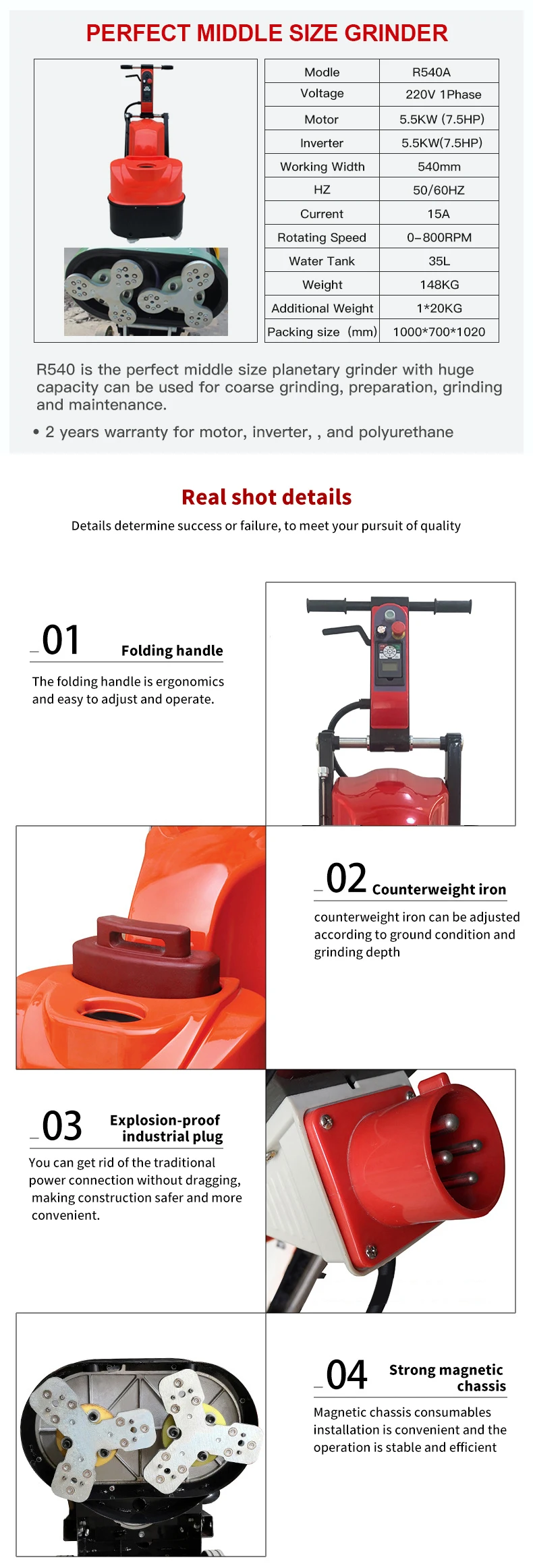 Concrete Grinder Dual Disc Machine with 220V/240V Power