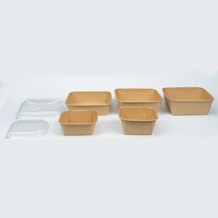Flat Base Square Disposable Kraft Paper Tray Salad Paper Plates & Bowls ...