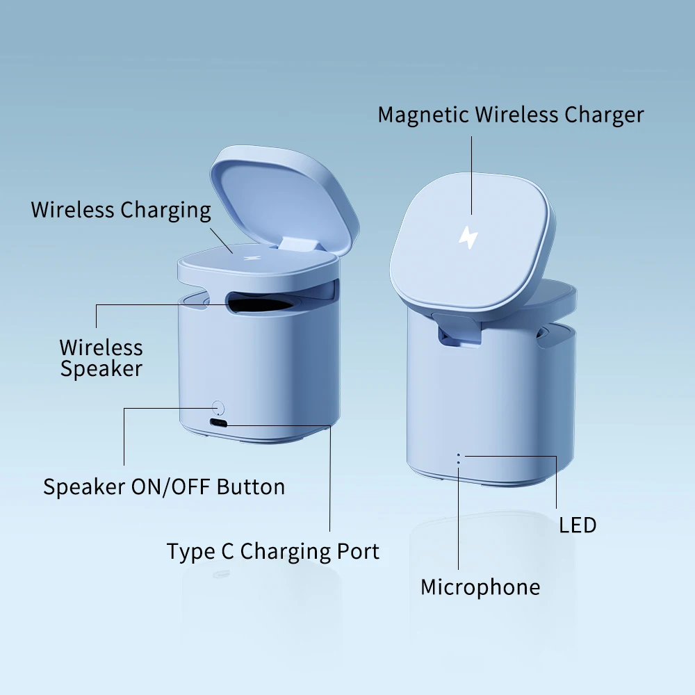 Wireless Charging Station with Bluetooth Speaker - 3 in 1