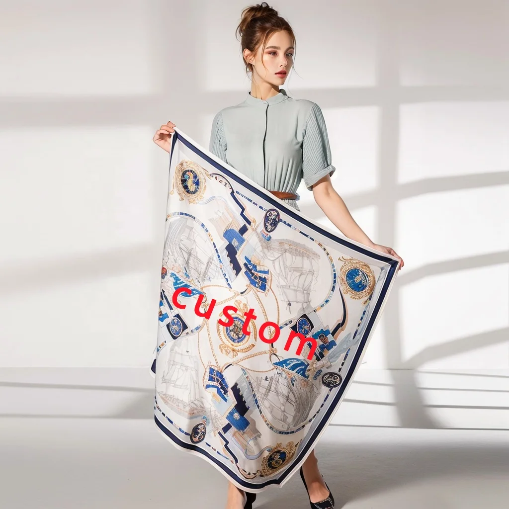 Supplier Large Square Silk Satin Scarf Custom Digitally Printing Shawl ...