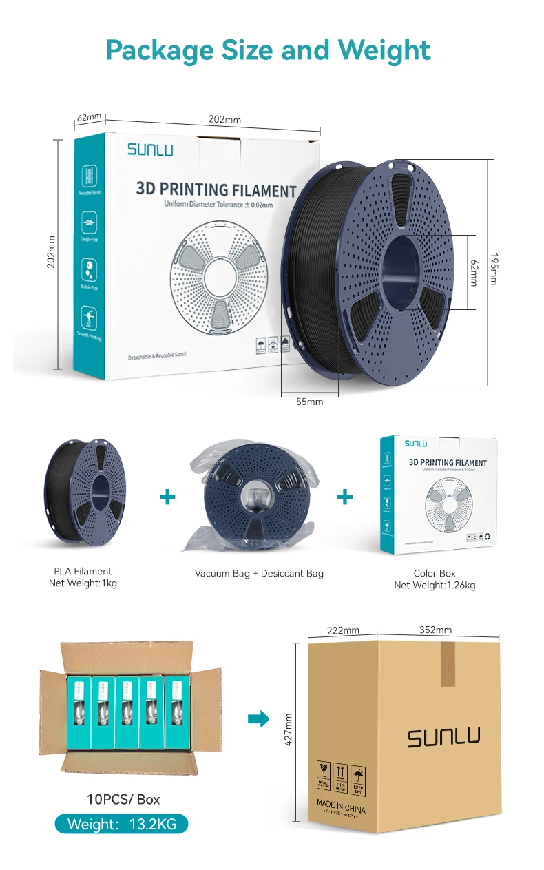 SUNLU PLA Filament - 1.75mm, 1KG, 35 Colors for 3D Printing