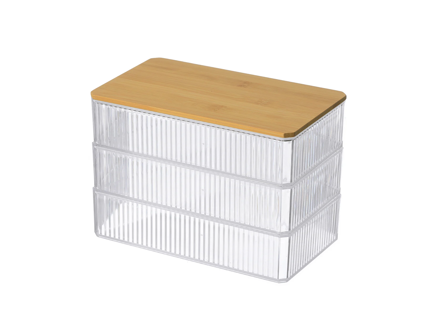 Clear Plastic Storage Baskets with Bamboo Lids - Sustainable & Versatile