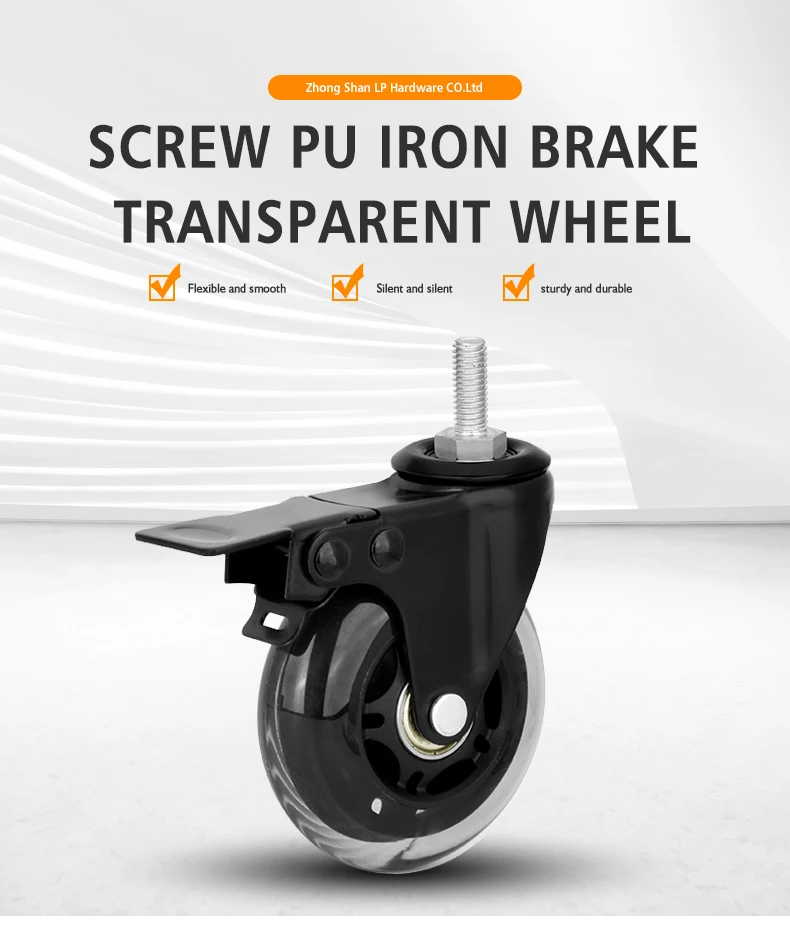 3 Inch Universal Swivel Castor Transparent PU Rubber Wheel Office Chair ...