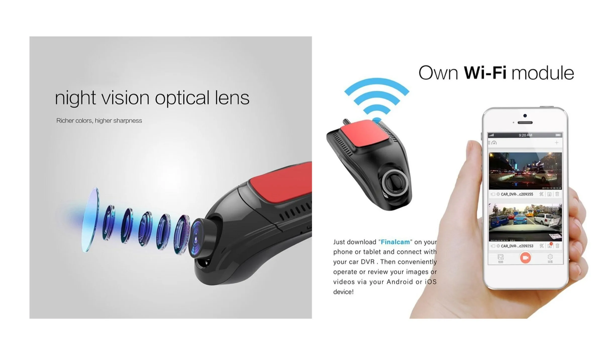 Small Eye Dash Cam Car Dvr Recorder Camera With Wifi Full 2k+1080p Wide ...