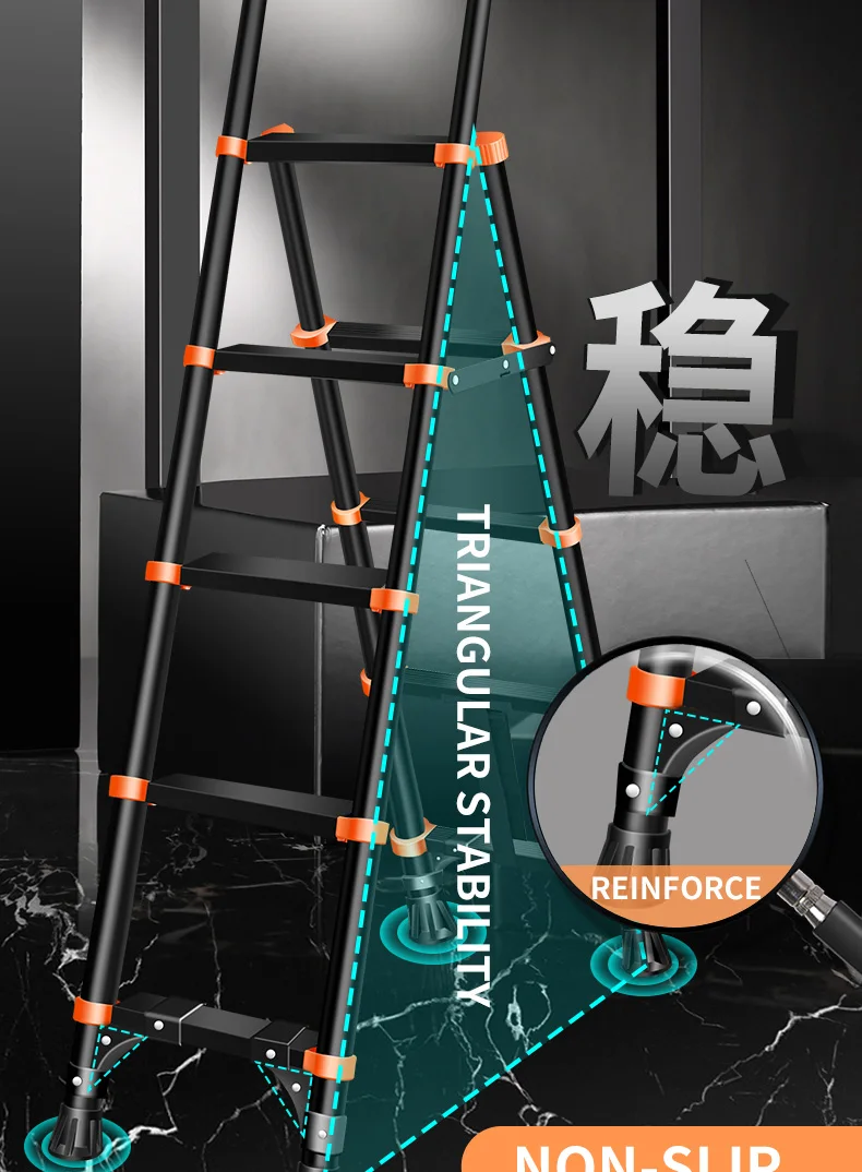 Black Retractable Ladder Multifunctional Portable Ladder For Indoor And ...