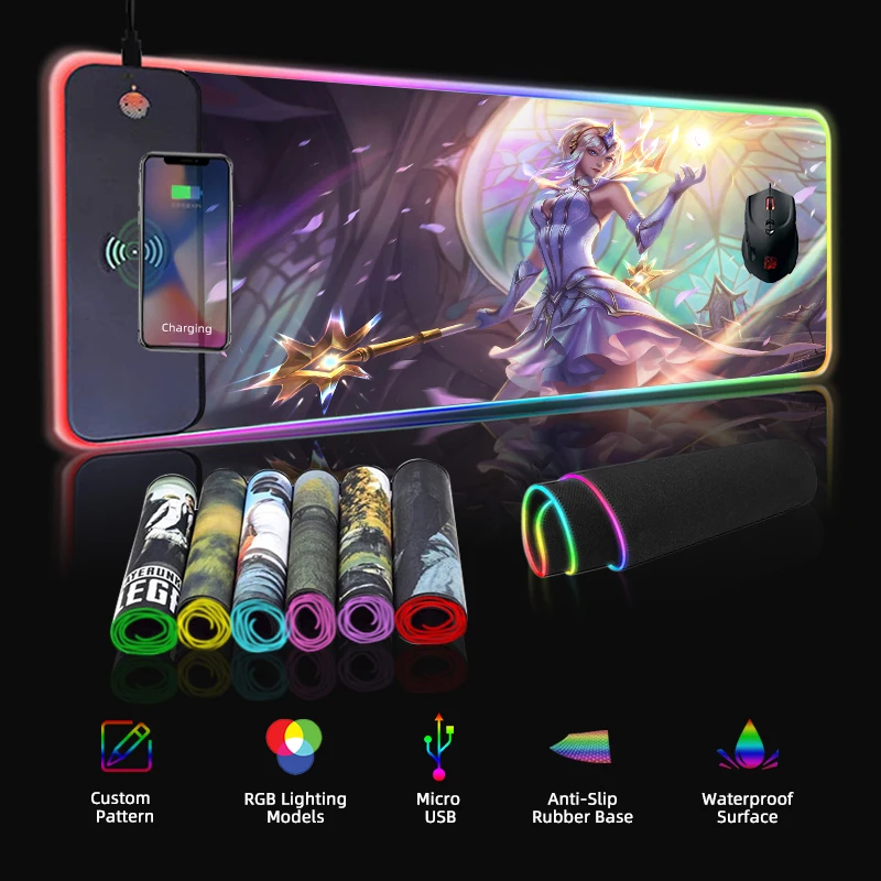 Rgb Wireless Charging Computer Desk Mat Map Led Usb Charging Large ...