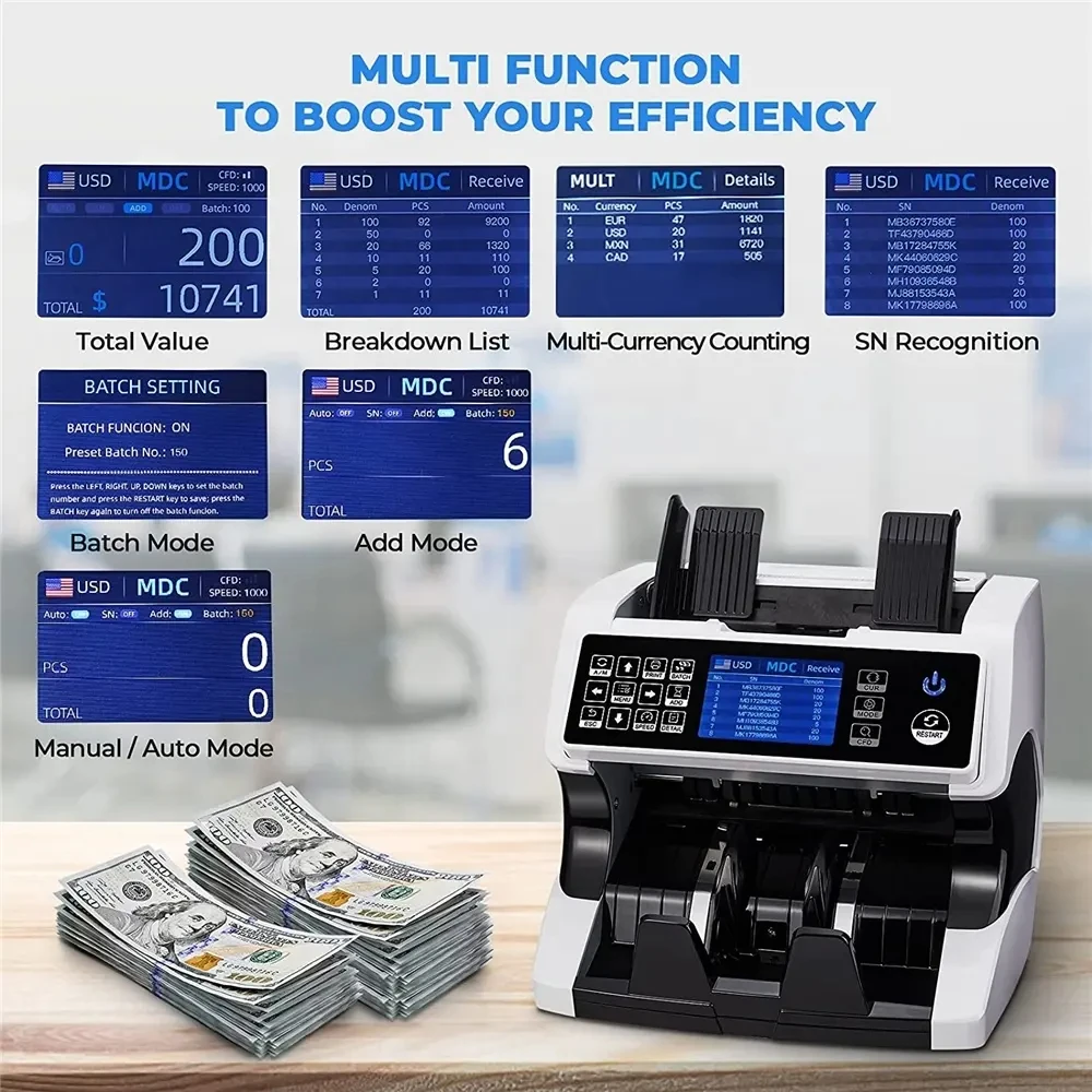 Multi Currency Automatic Bill Counting Machine Front Loading Bill ...