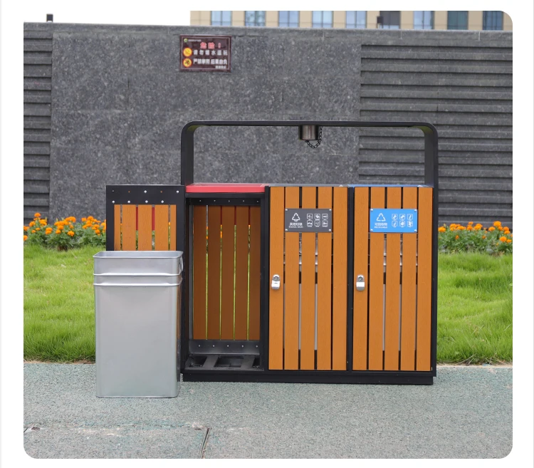 Galvanized Steel Outdoor Bins With 3 Compartment Garden Dust Bin ...