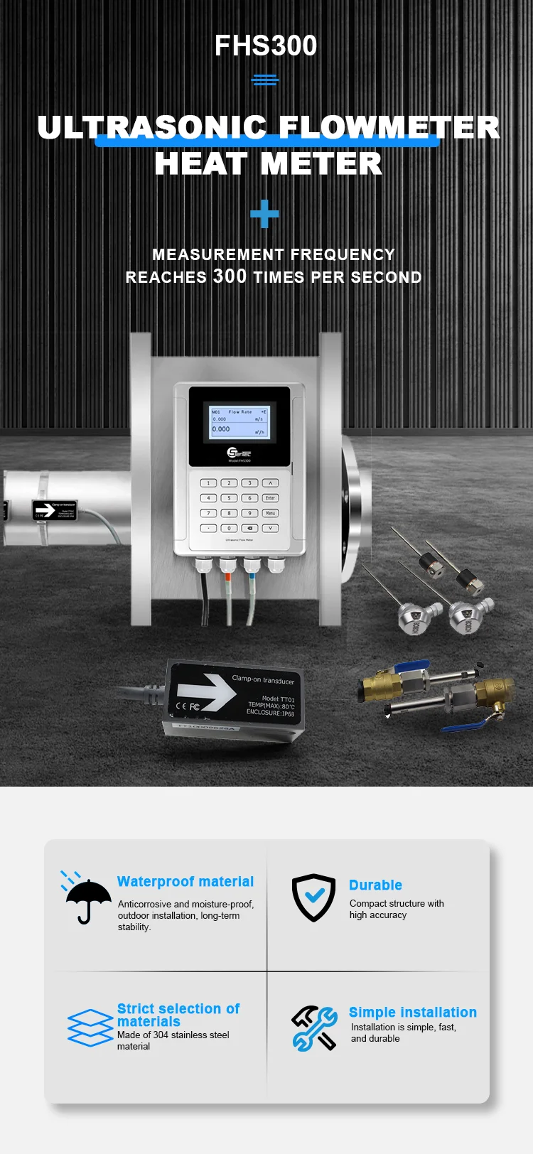 FHS300 Clamp on Ultrasonic Flowmeter - High Accuracy