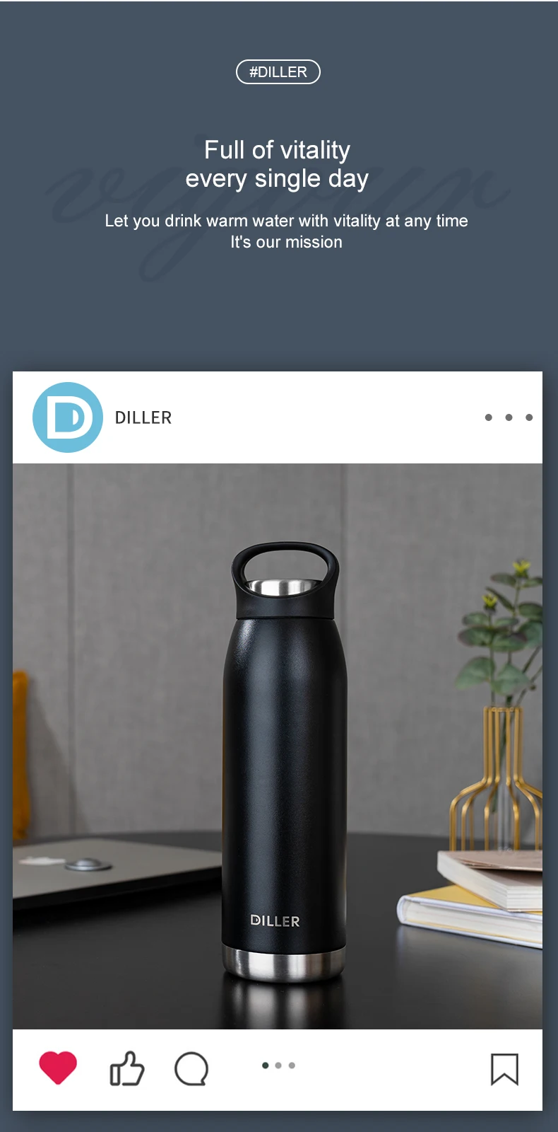 Diller Water Bottle Custom Double Wall Insulated Stainless Steel Metal ...
