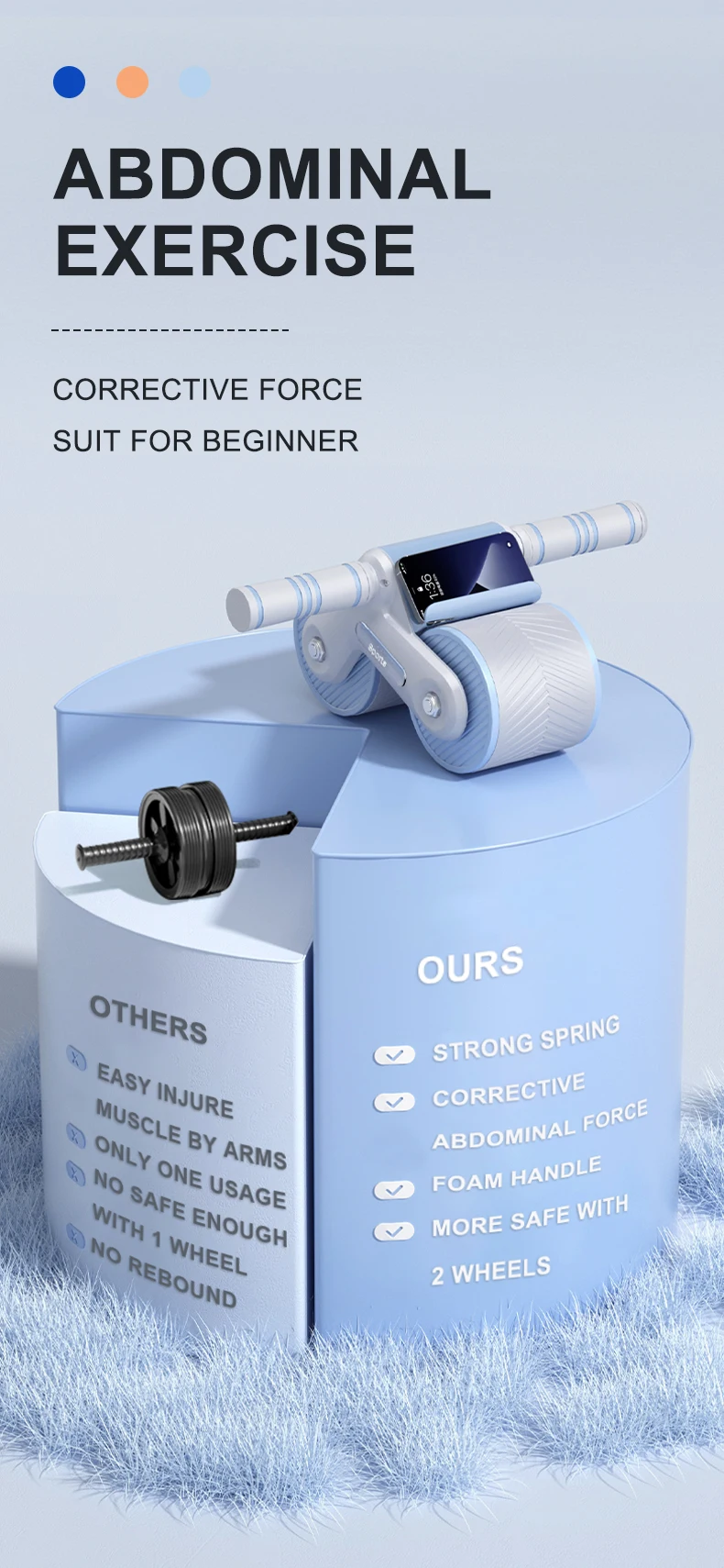 Automatic Abdominal Trainer Wheel Roller Exercise With Elbow Support ...