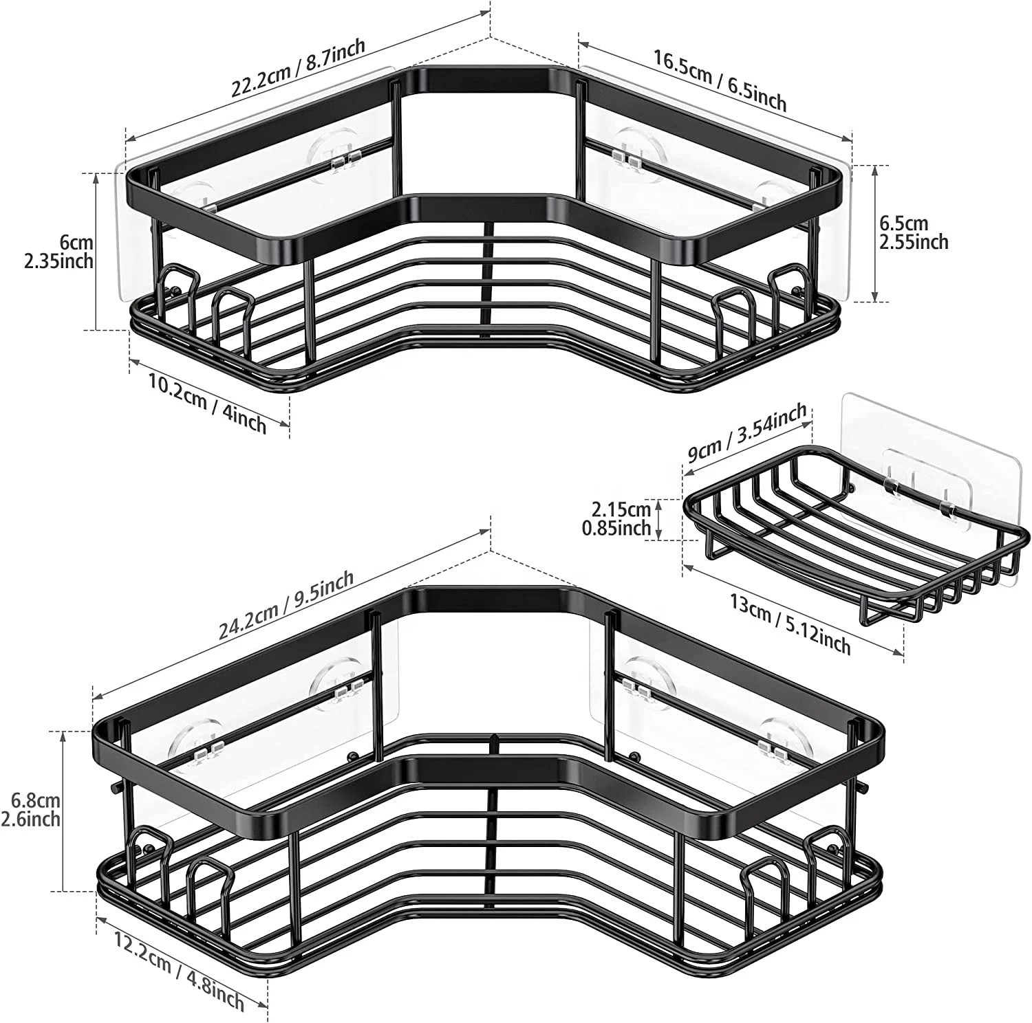 Black Corner Shower Organizer Shower Caddy Set Iron No Drilling Shower ...