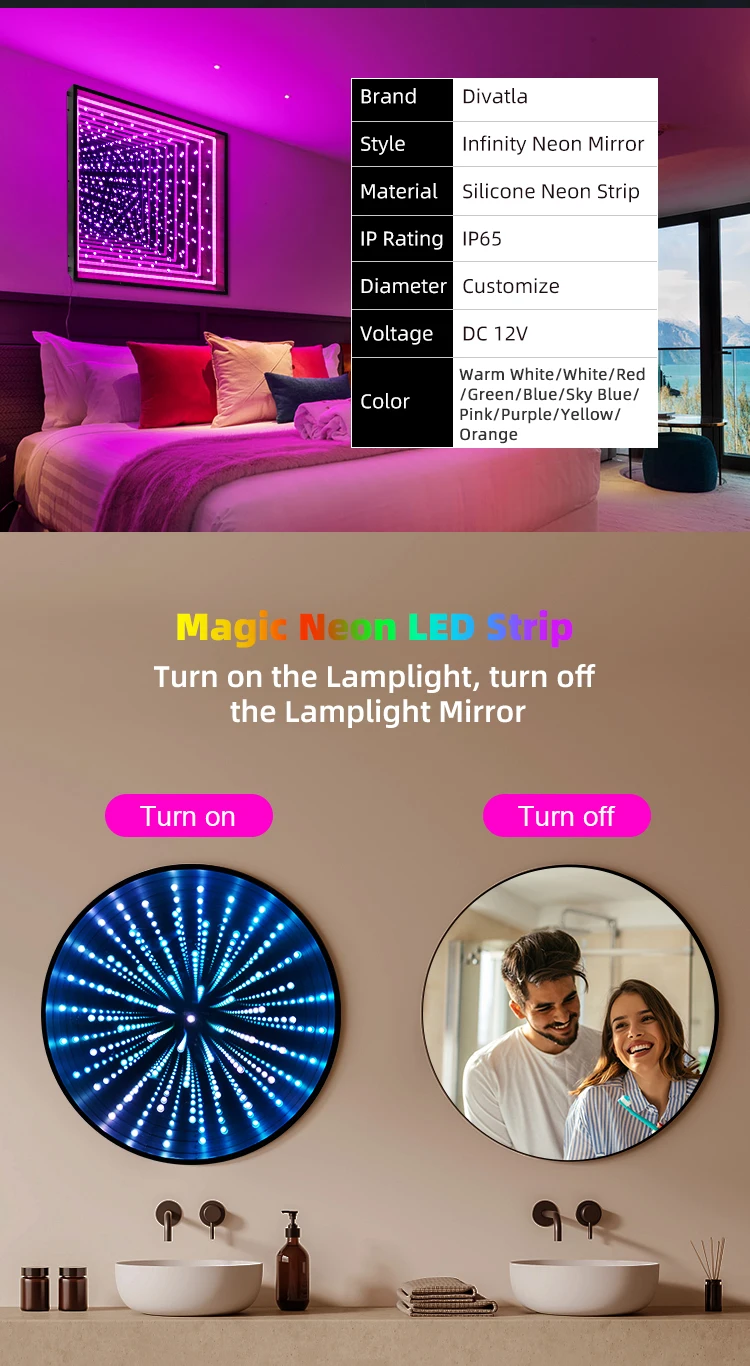 Modern Home Bathroom Wall Decor Infinity Mirror Led Neon Sign Lighting ...