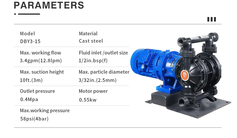 DBY3-15G Electric Diaphragm Pump_DBY_Electric Double Diaphragm Pumps_GODO PUMPS