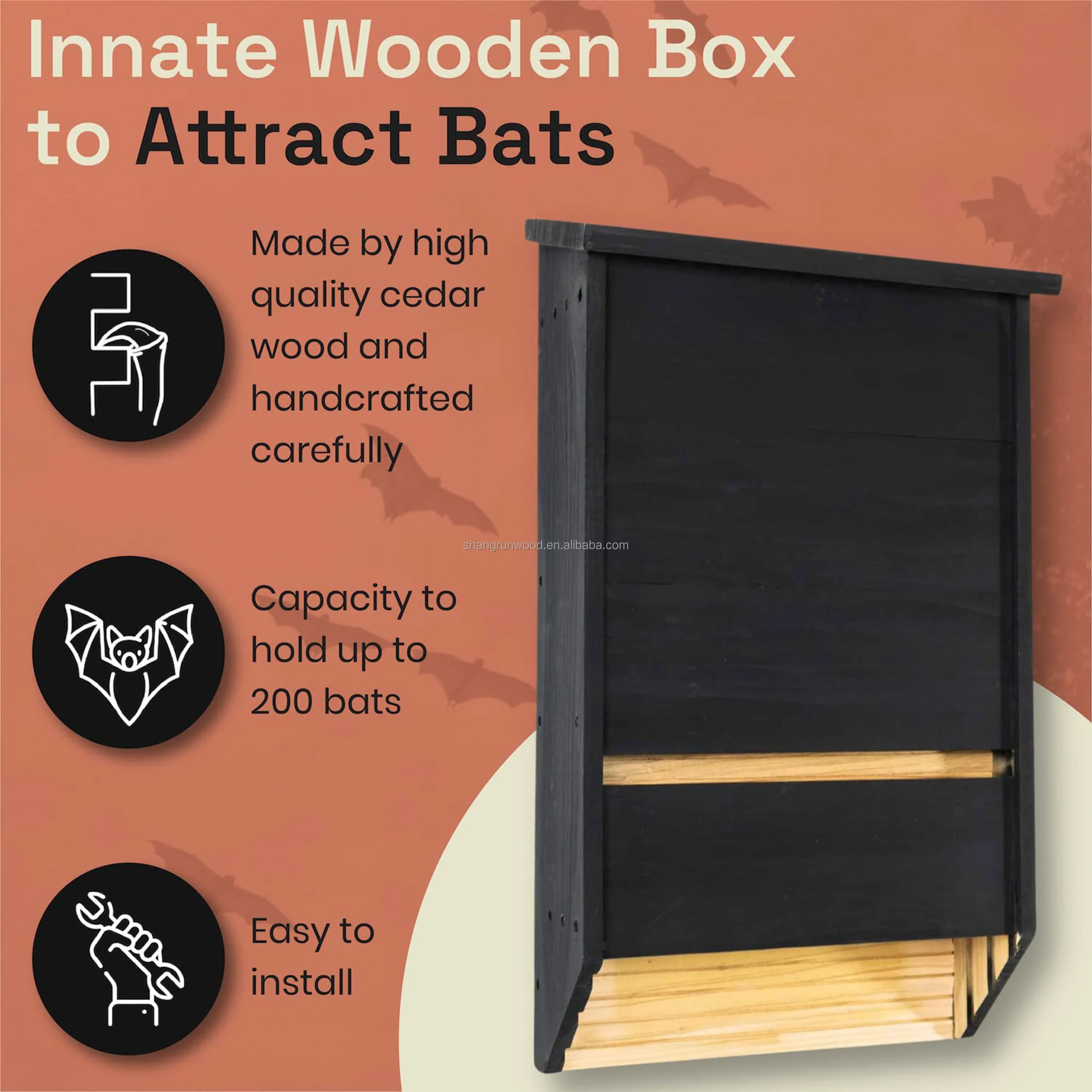 Outdoors Large Triple Chamber Paint Finished Bat Shelter Bat Box Big ...