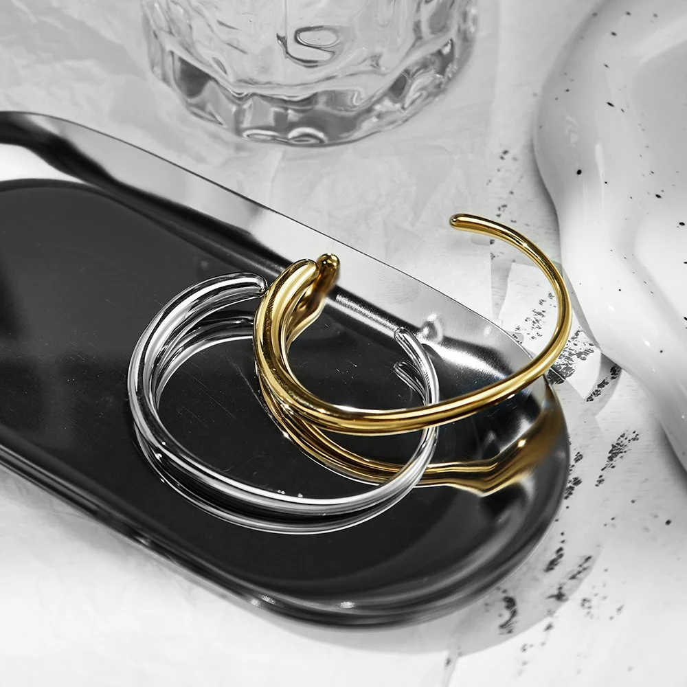 18K PVD Gold Plated Stainless Steel Jewelry Irregular Gradual C-shape ...