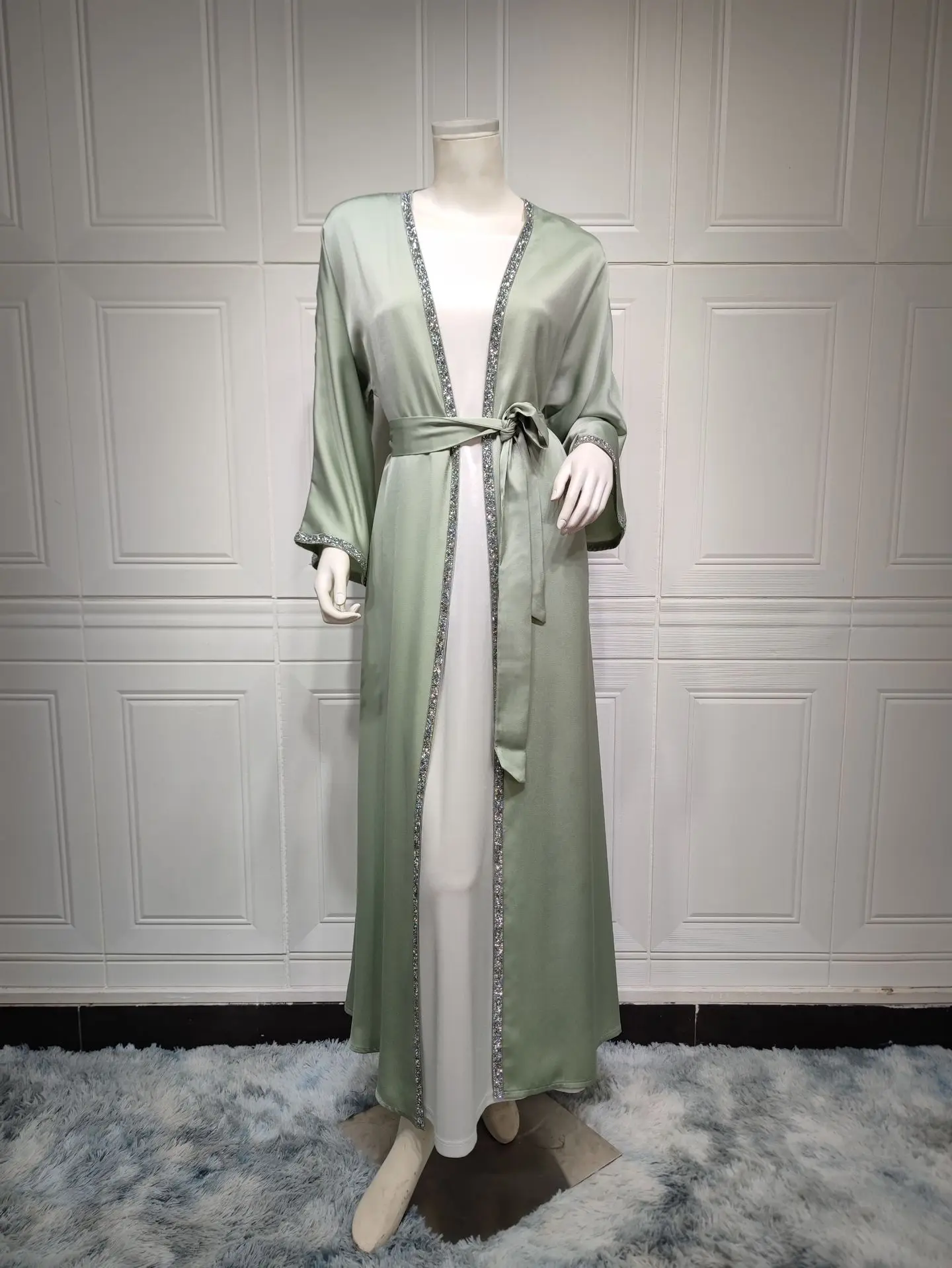 Islamic Modest Clothing Hot Diamond Muslim Dress Soft Satin Women Open ...