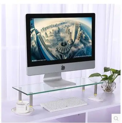 P2 Safety Toughened Glass Height Adjustable Clear Monitor Riser Stand ...
