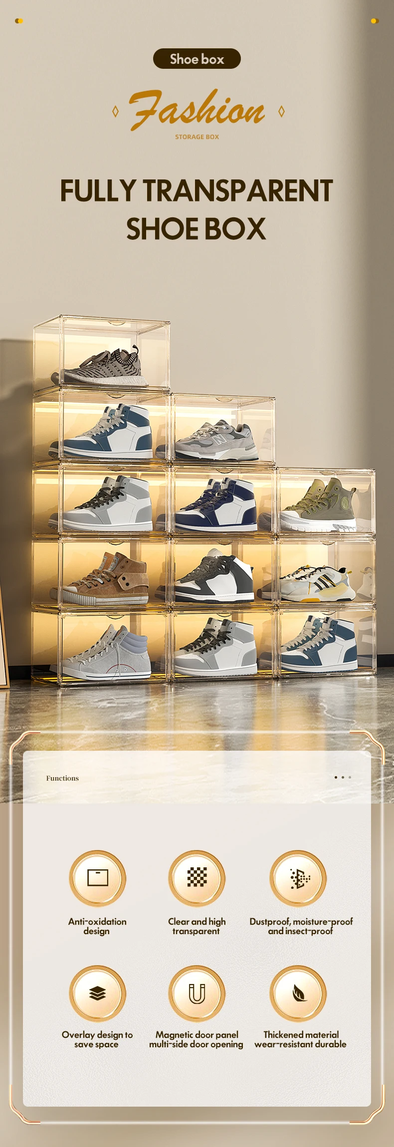 Sneaker Display Shoe Box clear Acrylic Magnetic Shoe Box Front Open ...