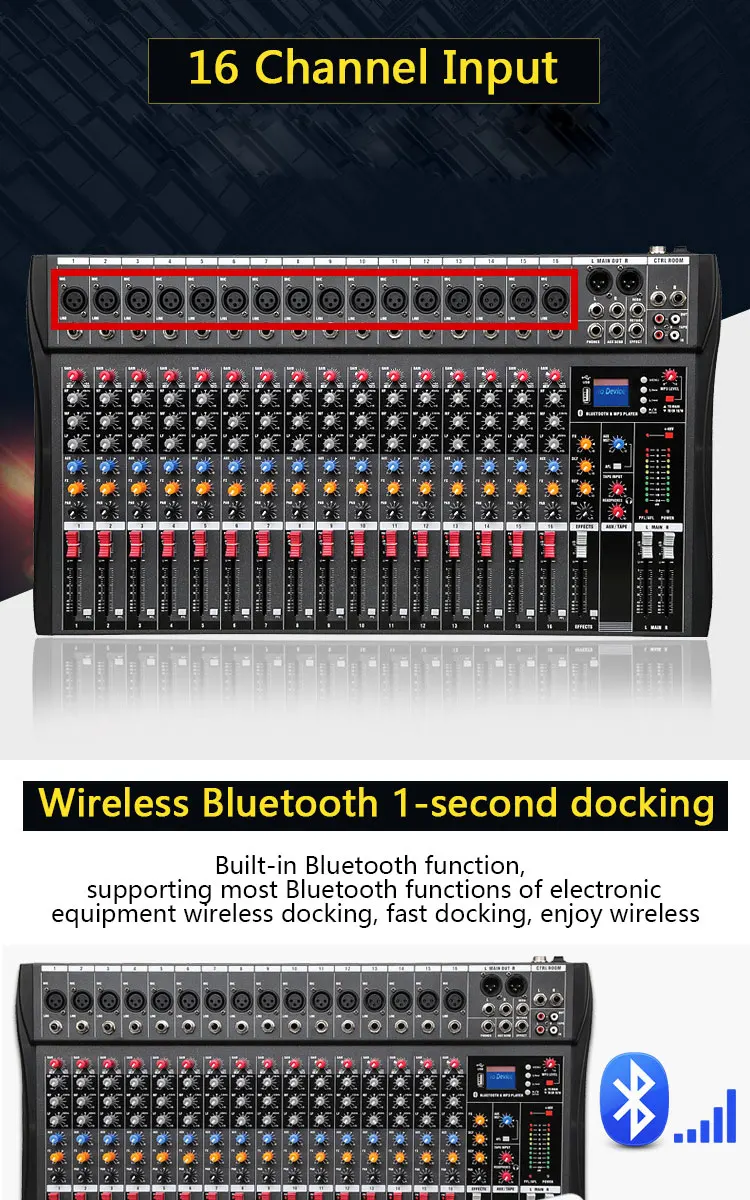 Professional 16 Channel Microphone Line Mixer Audio Sound Card Mixer ...