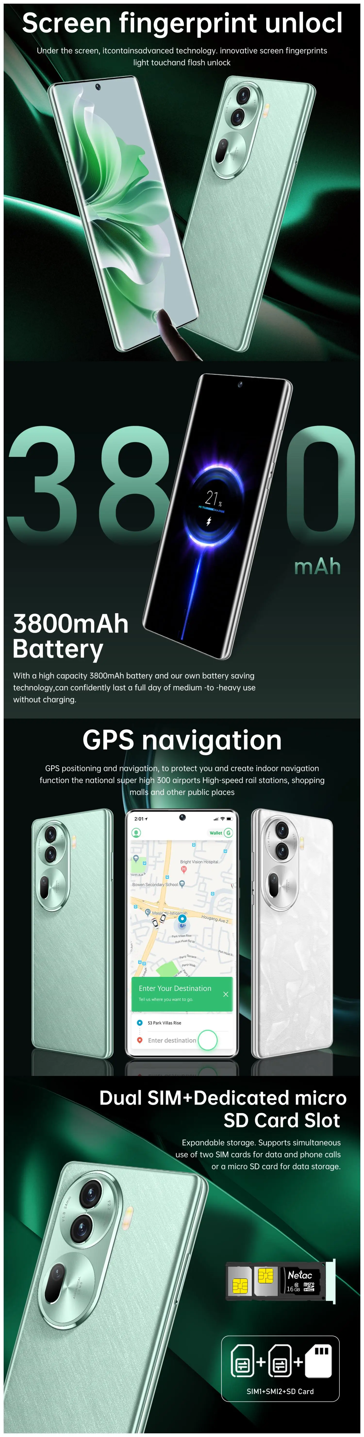 2024 Brand New Reno11 Pro Smartphone 6.53'' Hd Perforated Screen Display Cell Phone 3gb+64gb 5mp ...