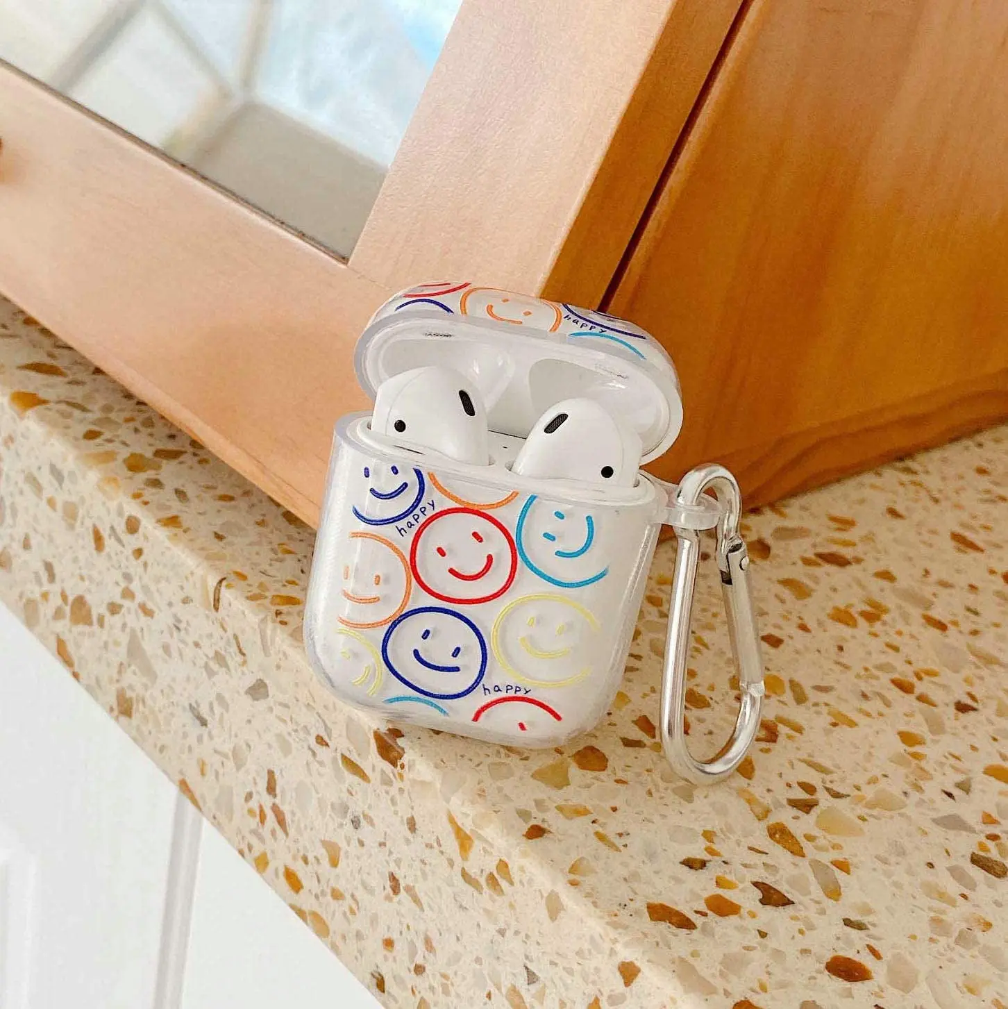 Transparent Cartoon Smiley Face Soft Airpods Case With Keychain For ...