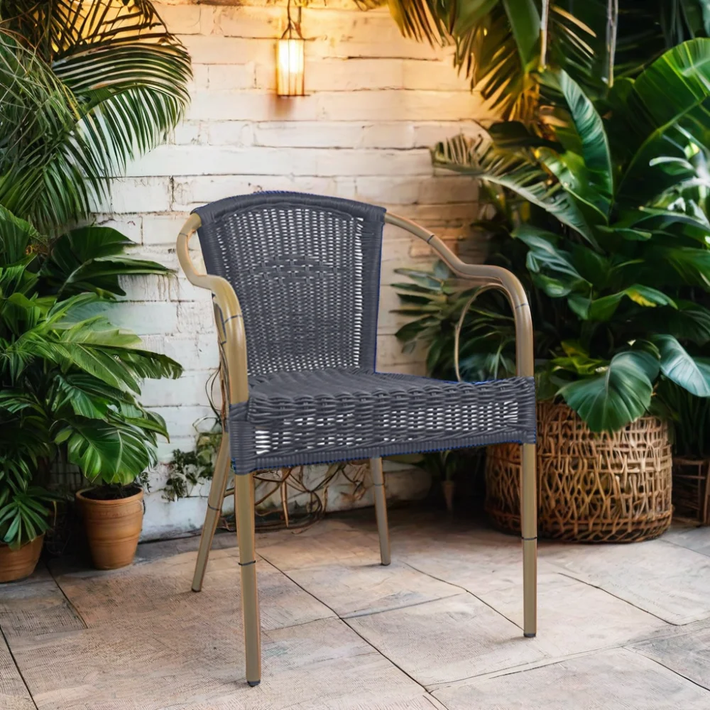 French Vintage Garden Courtyard Rattan Wicker Chair Black Bistro ...