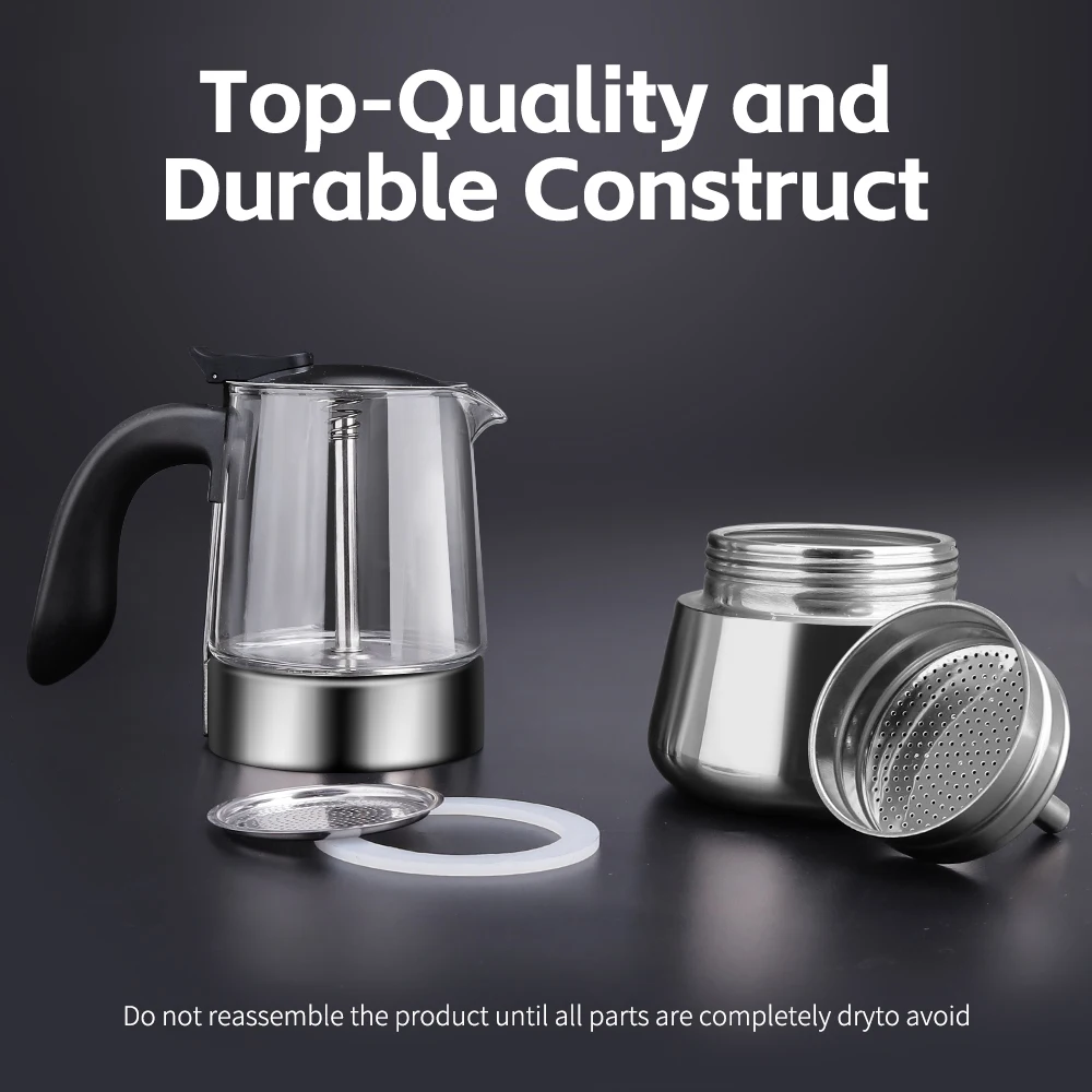 Leying 304 Stainless Steel Moka Pot - 6 Cup Espresso Maker