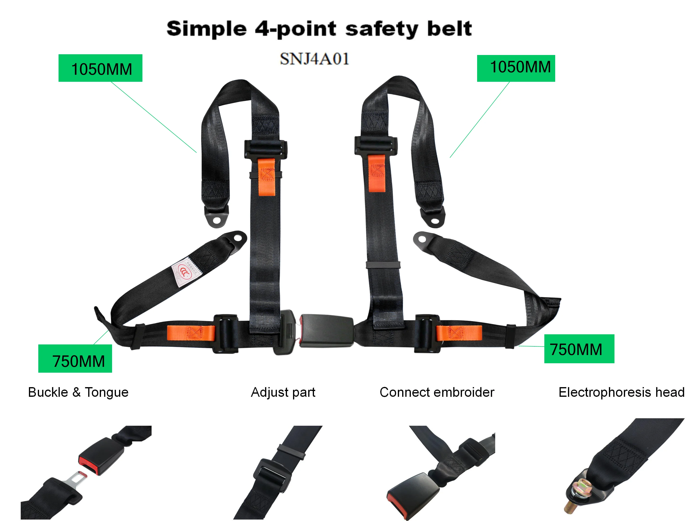 4-point Racing Car Safety Belts With 2-inch Webbing Strap Enhanced ...