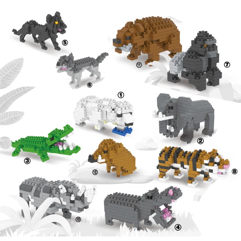 Kids Building Block Tiger Lion Crocodile Orangutan Animal Toys For Gift ...