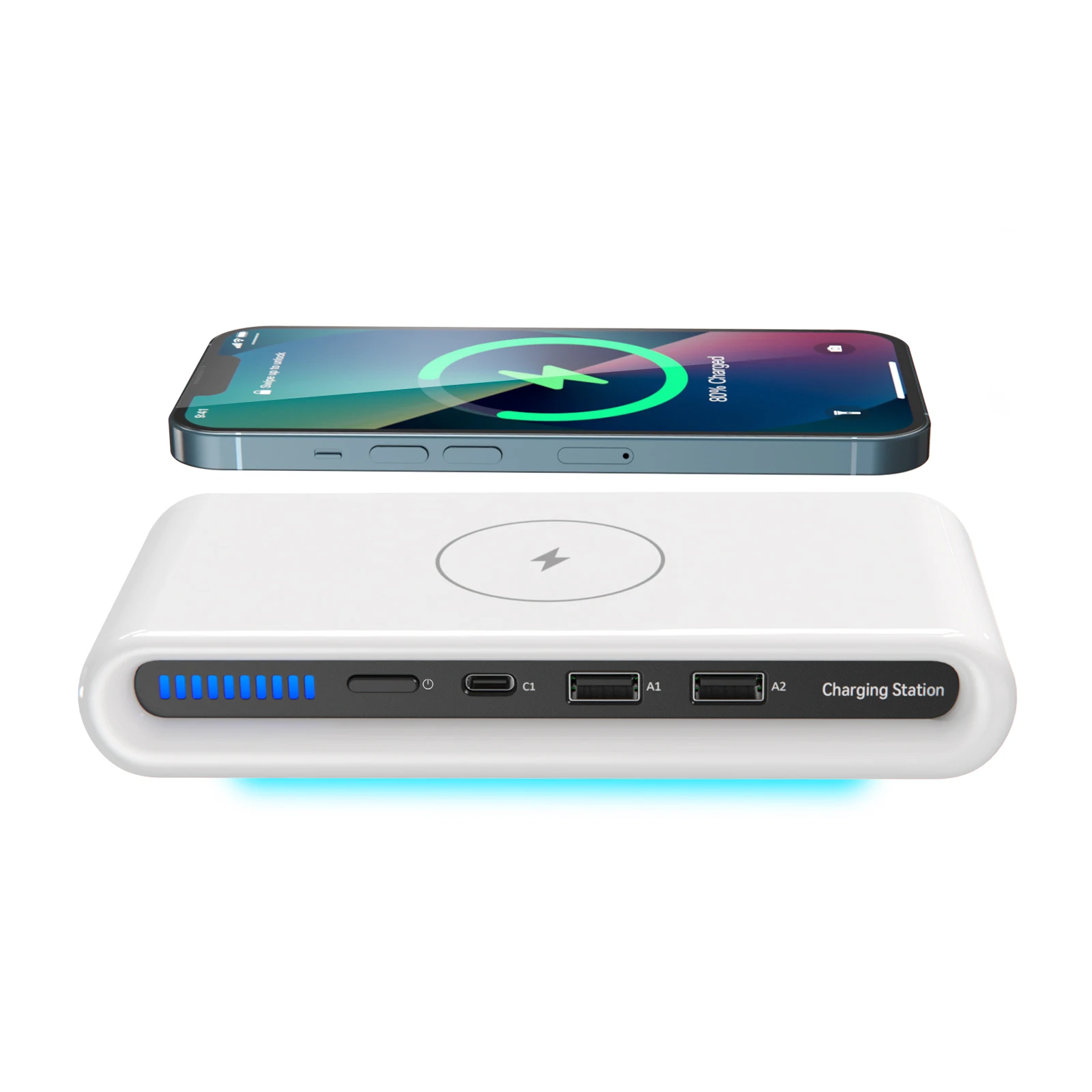 4 In 1 Desk Wireless Charger With Colorful Ambient Light Usb Tupe-c ...