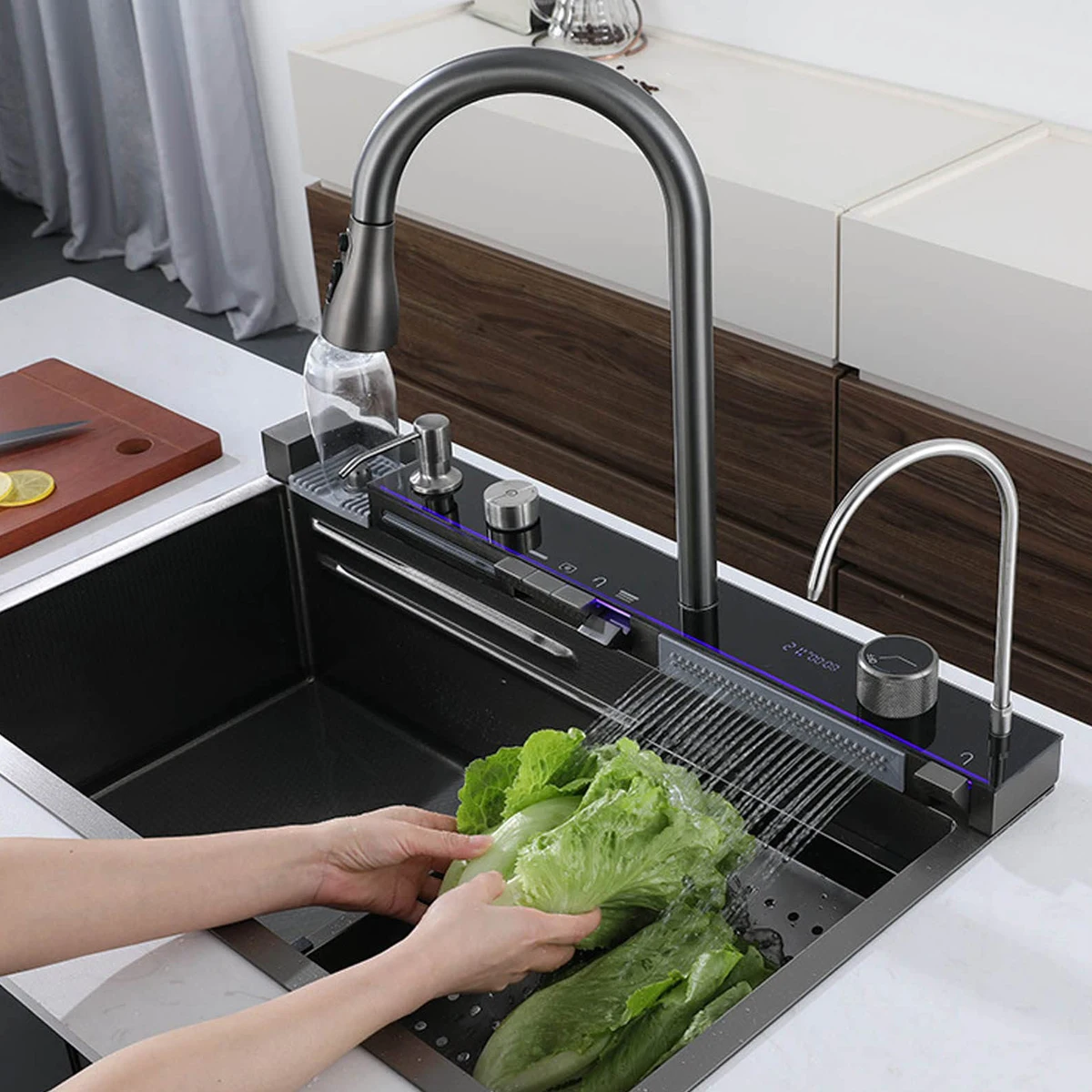 Bonke Pull-Out Faucet Smart Kitchen Sink - Glass Washer