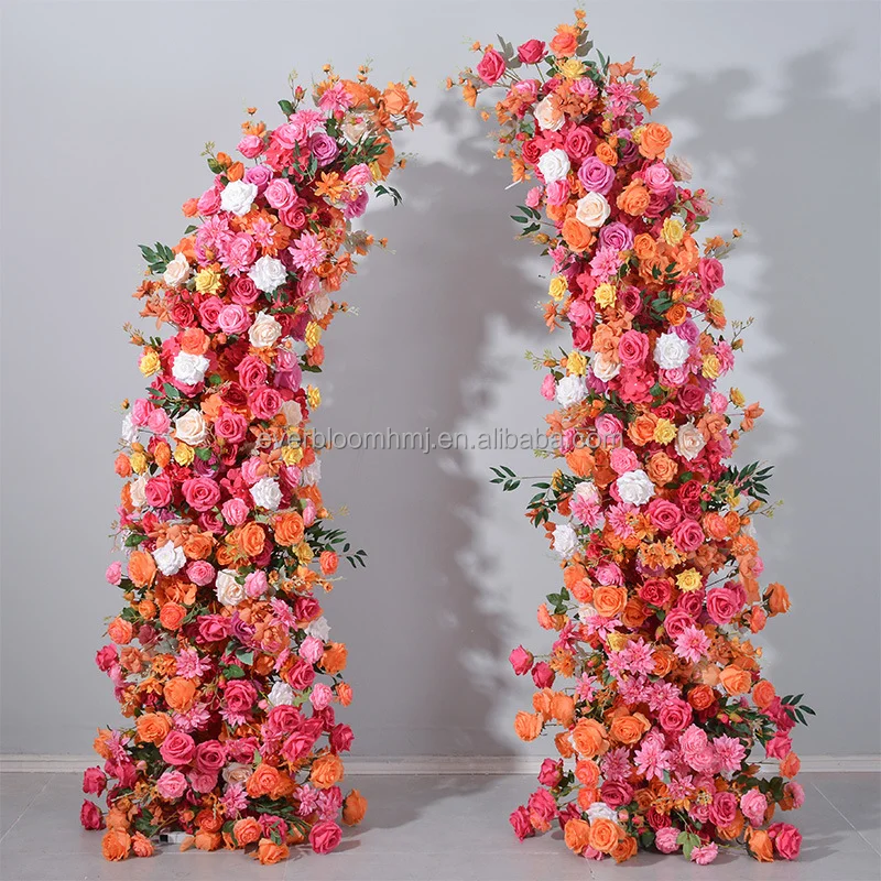 A025 Wedding Rose Horn Arch Backdrop White Green Flower Runner Rose Row ...