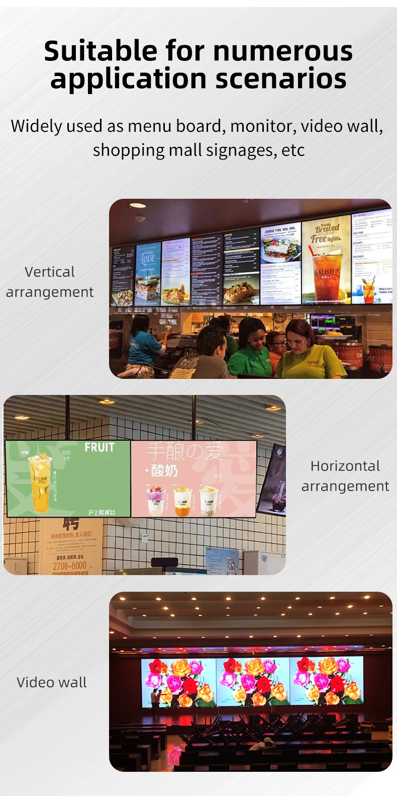 Slim 9.8mm Narrow Bezel Indoor Menu Lcd Screen Wall Mount Hanging ...