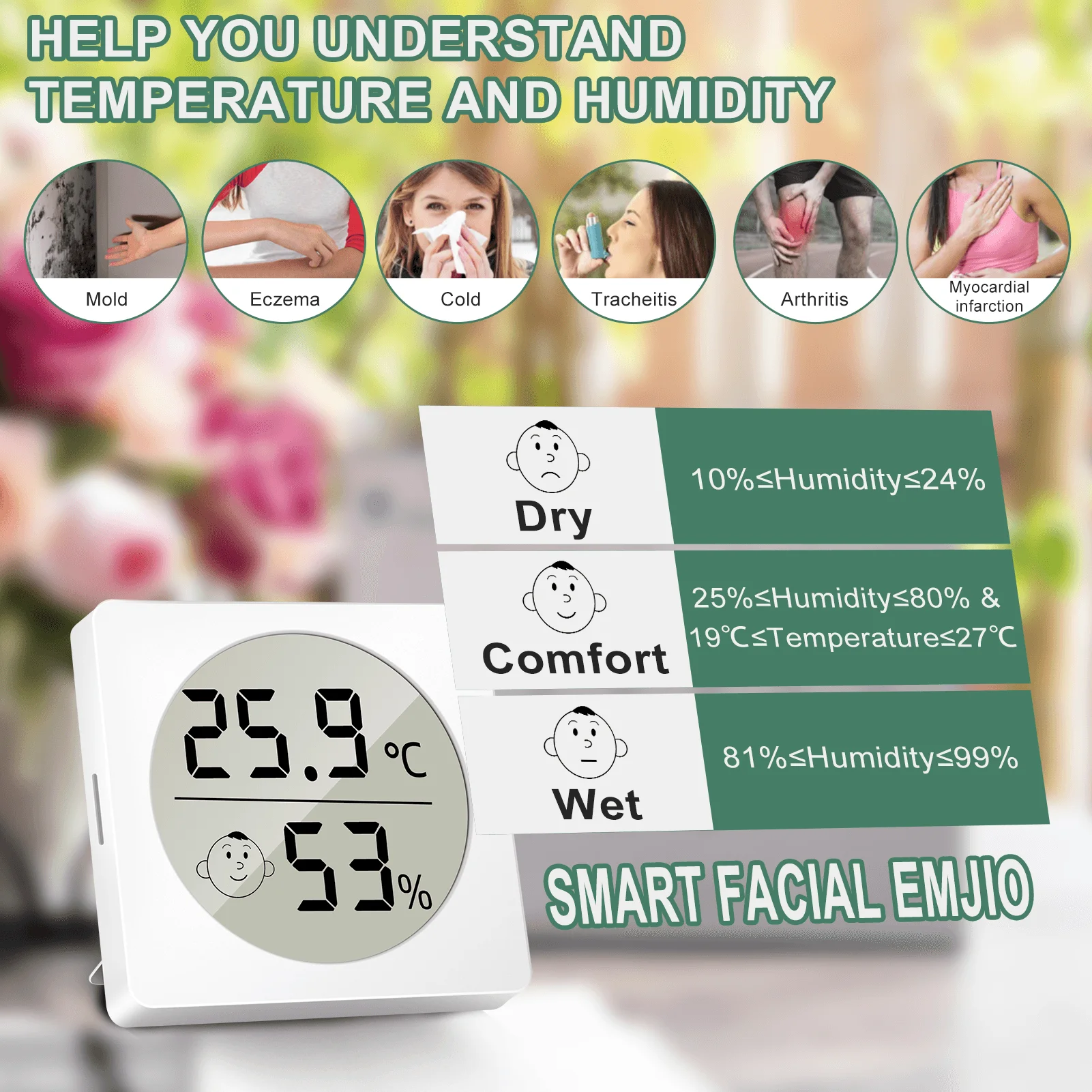Smiley Mini LCD Digital Thermometer Hygrometer for Indoor
